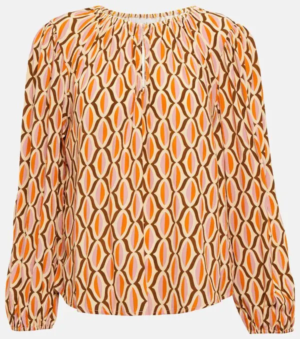 Velvet By Graham & Spencer Laura Printed Crepe Blouse - Orange