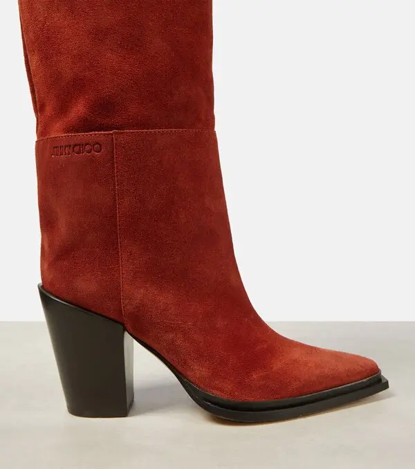 JIMMY CHOO Cece 80 Suede Knee-high Boots - Red