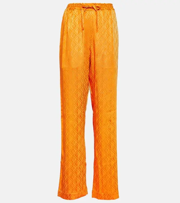 MARINE SERRE Moon Diamant Satin Pajama Pants - Brown