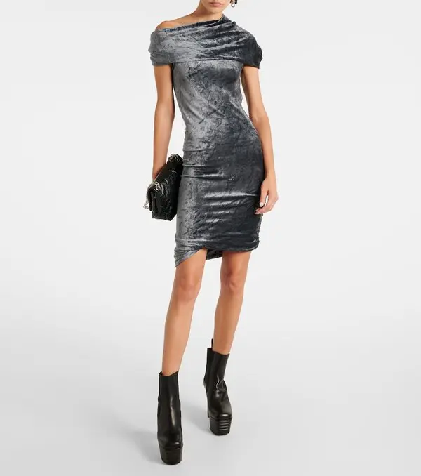 Rick Owens Lola Draped Velvet Mini Dress