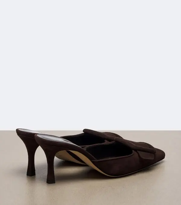 Manolo Blahnik Maysale 70 Suede Mules With Buckle Detail - Brown