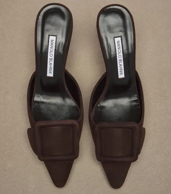 Manolo Blahnik Maysale 70 Suede Mules With Buckle Detail - Brown