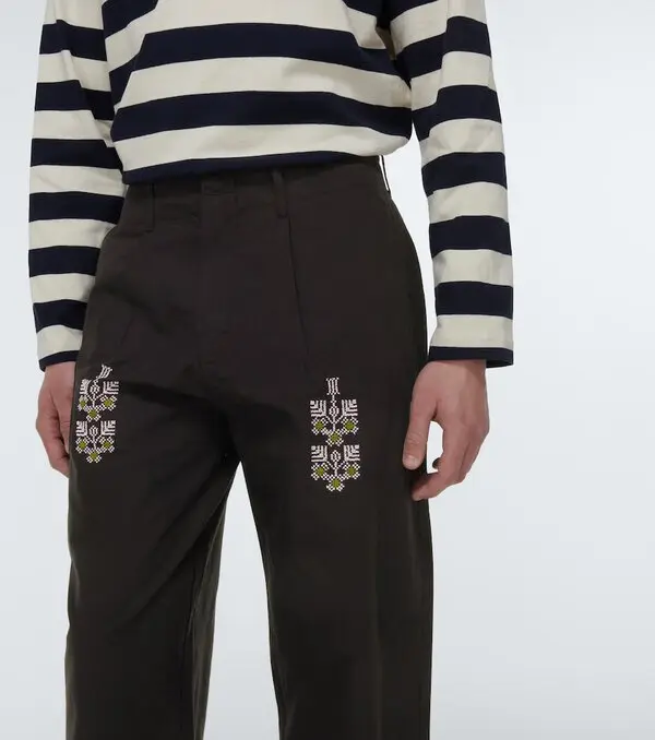 ADISH Embroidered Cotton Pants - Black