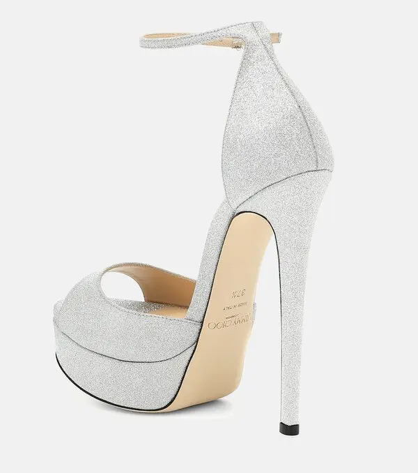JIMMY CHOO Glitter Fabric And Goat Leather Sandals With Buckle-fastening Ankle Strap