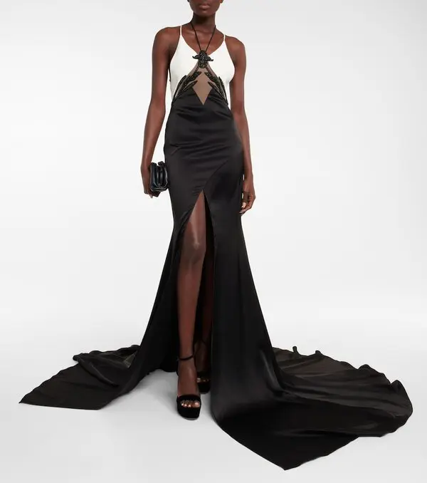 David Koma Embellished Cady And Satin Gown