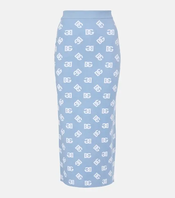 Dolce & Gabbana Logo Print Midi Skirt - Blue