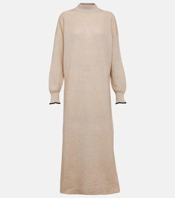 Brunello Cucinelli Midi Dress In Alpaca And Cotton