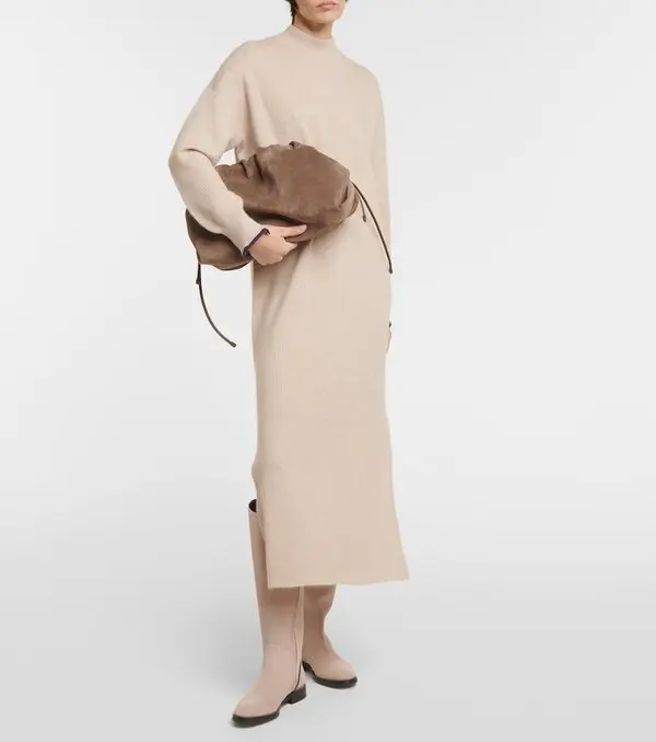 Brunello Cucinelli Midi Dress In Alpaca And Cotton
