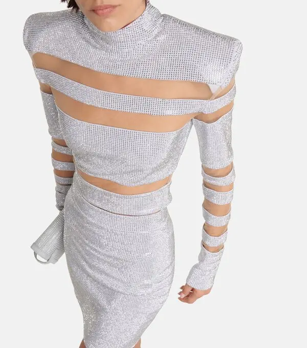 Balmain Embellished Mesh-paneled Top