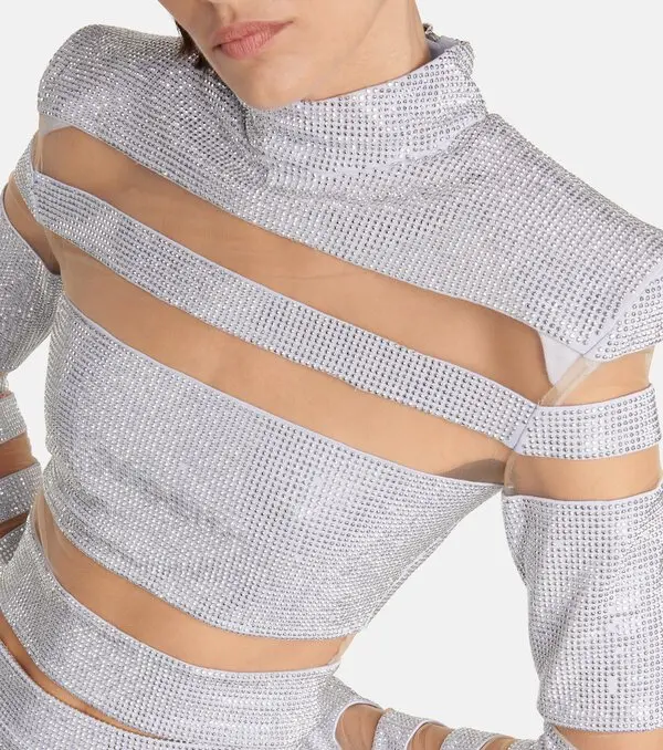 Balmain Embellished Mesh-paneled Top