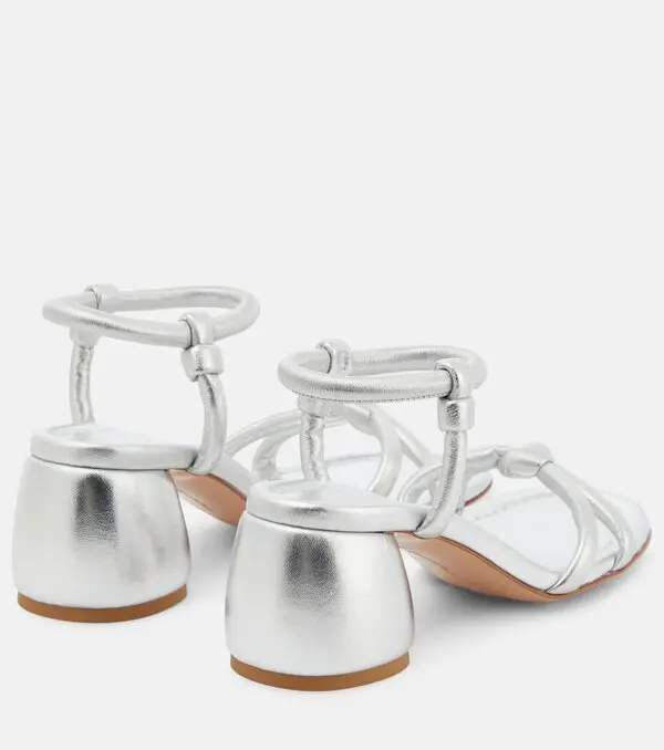 GIANVITO ROSSI Metallic Leather Block Heel Sandals - Silver
