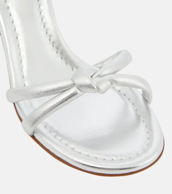 GIANVITO ROSSI Metallic Leather Block Heel Sandals - Silver