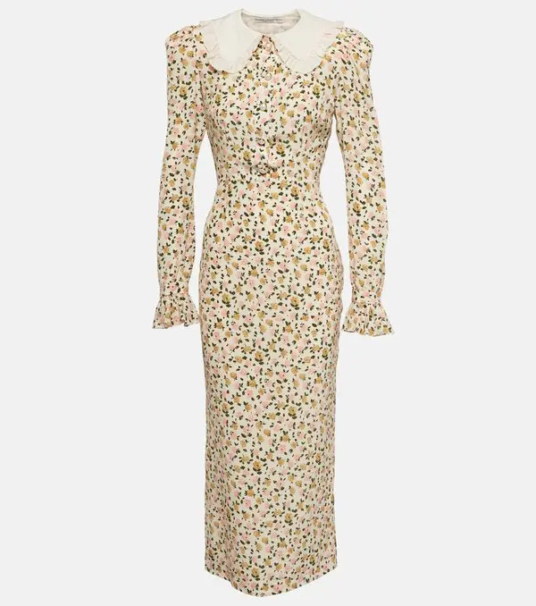 Alessandra Rich Floral Silk Midi Dress - Multicoloured