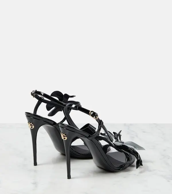 Dolce & Gabbana Floral Embellished Patent Leather Sandals