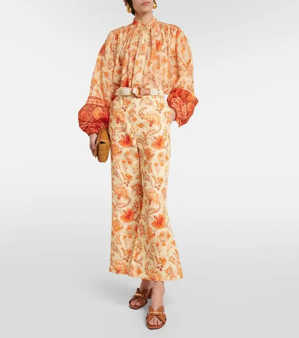 Zimmermann Junie Cropped Linen Flared Trousers