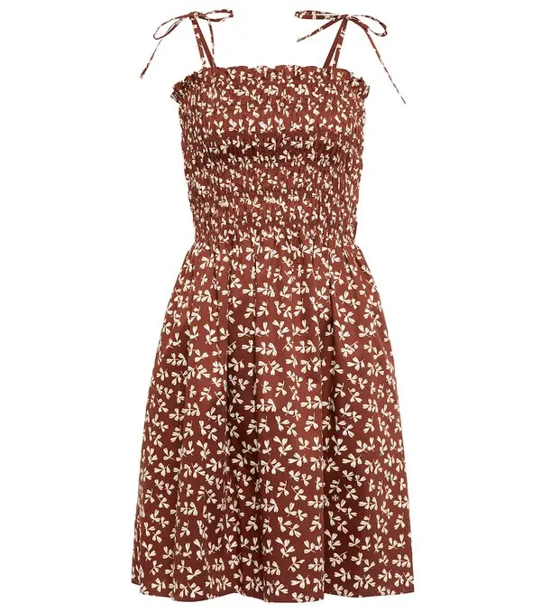 Tory Burch Printed Smocked Cotton Mini Dress