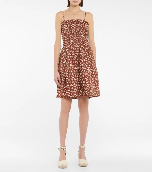 Tory Burch Printed Smocked Cotton Mini Dress