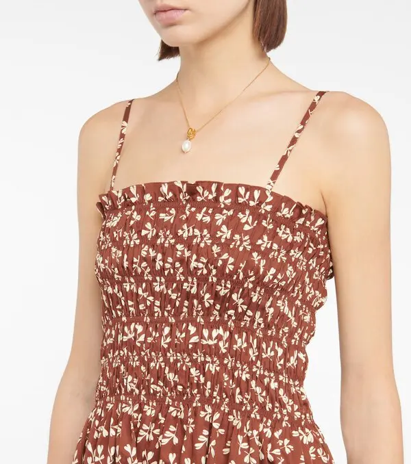 Tory Burch Printed Smocked Cotton Mini Dress