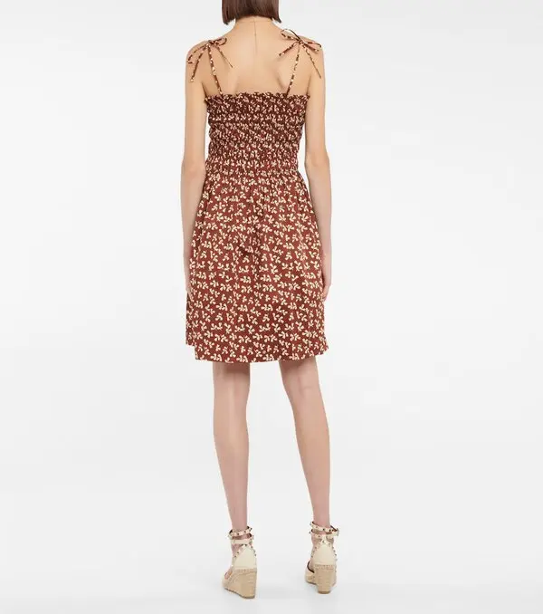 Tory Burch Printed Smocked Cotton Mini Dress