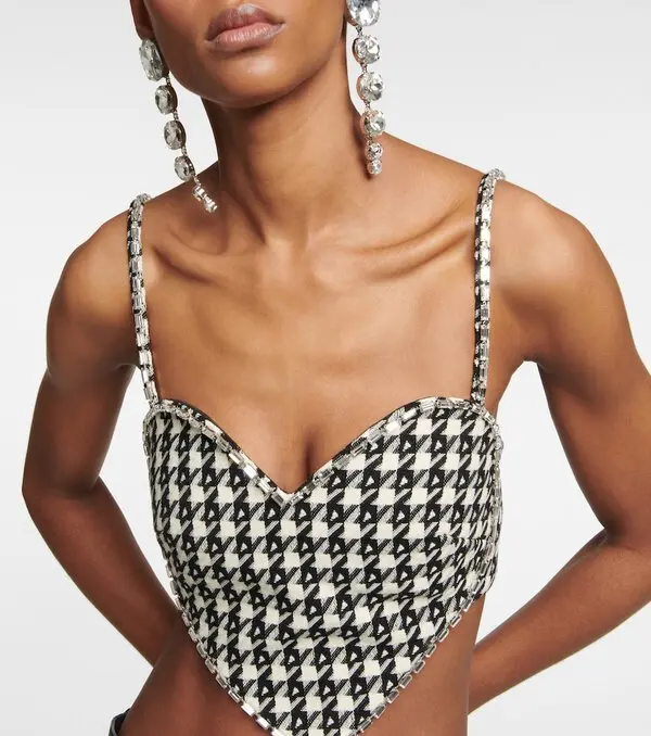 AREA Embellished Checked Cropped Top