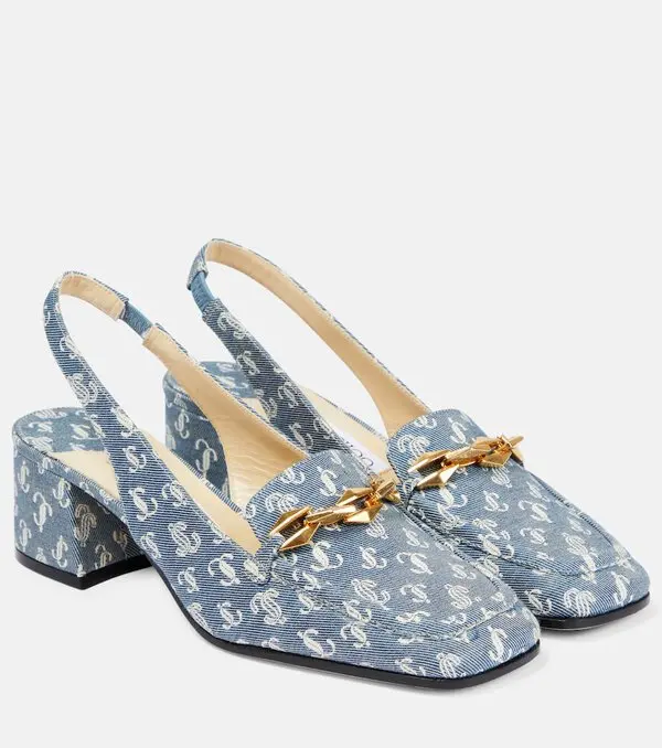 JIMMY CHOO Diamond Tilda 45 Denim Slingback Pumps - Blue