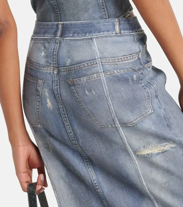 Acne Studios Mid-rise Printed Denim Midi Skirt