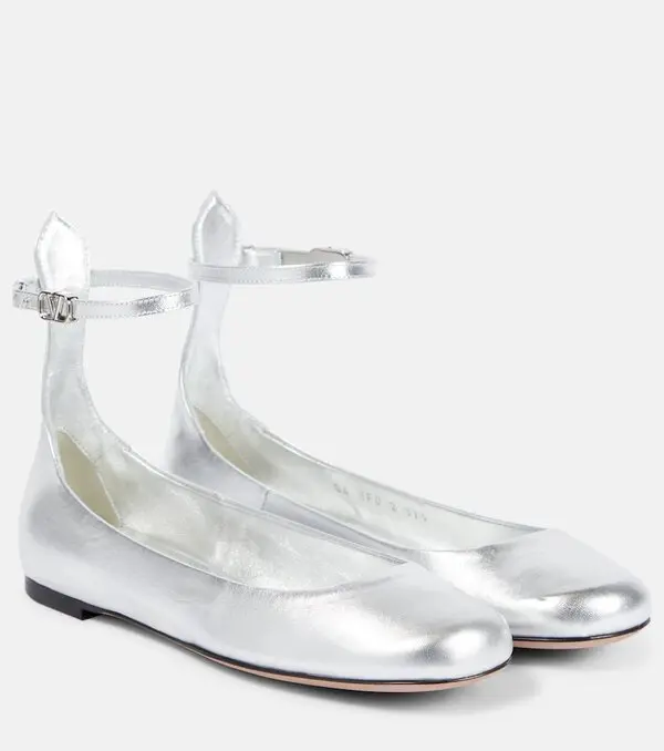 Valentino Garavani Metallic Leather Ballet Flats - Silver
