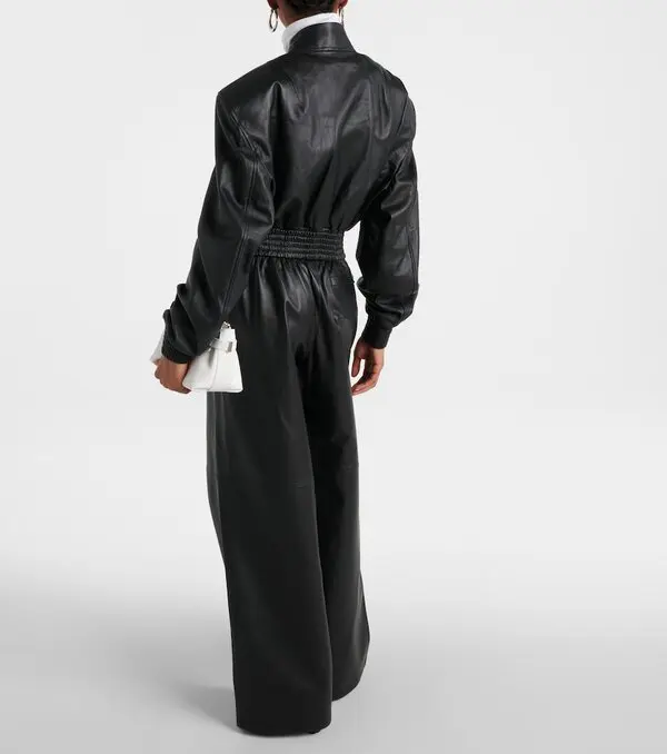 Wardrobe.NYC Cropped Leather Bomber Jacket