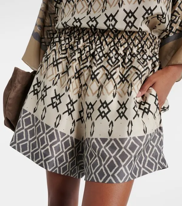Brunello Cucinelli Printed Silk Wide-leg Shorts - Multicoloured