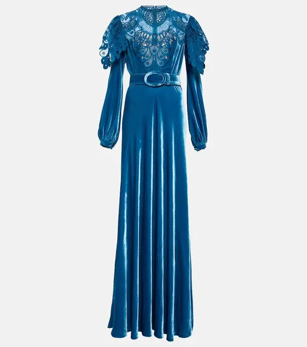 Costarellos Velvet Maxi Gown - Blue