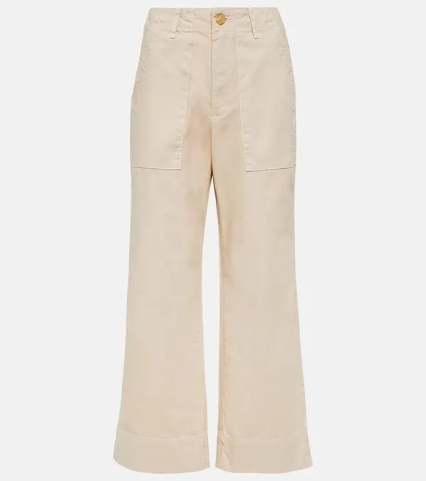 Velvet By Graham & Spencer Mya Cropped Cotton Wide-leg Trousers - Beige