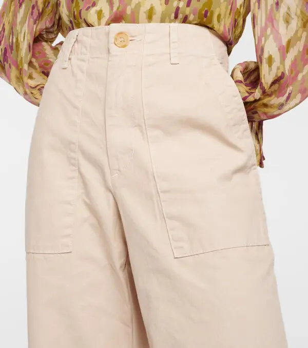 Velvet By Graham & Spencer Mya Cropped Cotton Wide-leg Trousers - Beige
