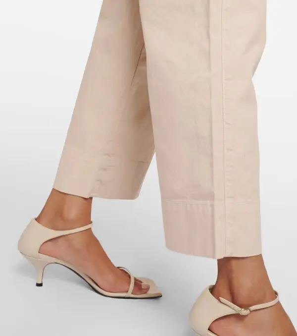 Velvet By Graham & Spencer Mya Cropped Cotton Wide-leg Trousers - Beige