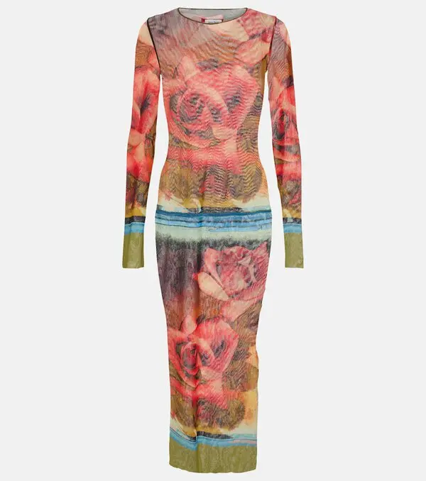 JEAN PAUL GAULTIER Floral Sheer Midi Dress - Red