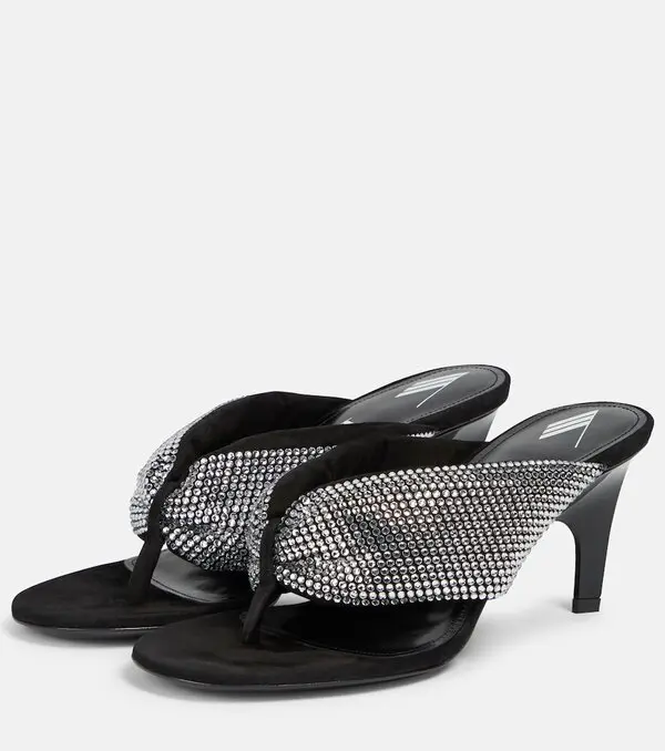 Attico Rem Satin Crystal-embellished Thong Sandals