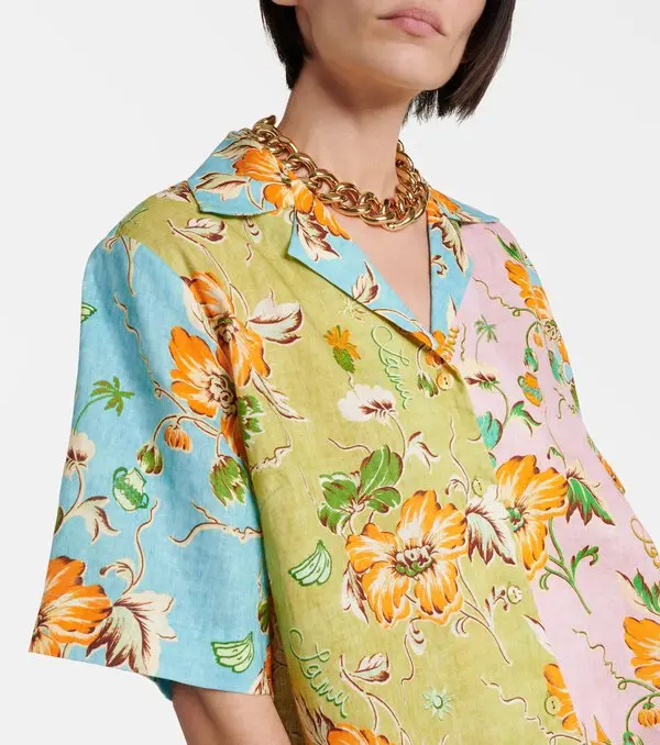 ALEMAIS Mana Floral Patchwork Linen Shirt - Multicoloured