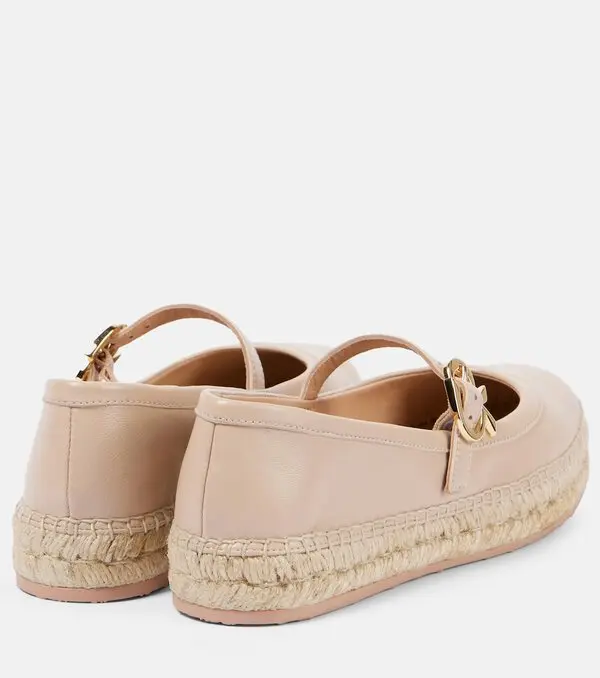 GIANVITO ROSSI Leather And Raffia Mary Jane Espadrilles