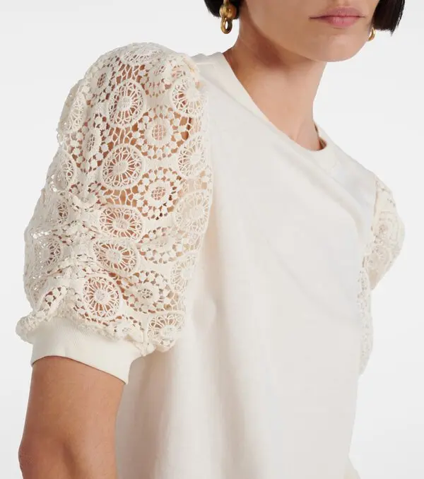 FRAME Frankie Lace-trimmed Cotton Jersey Top In Cream
