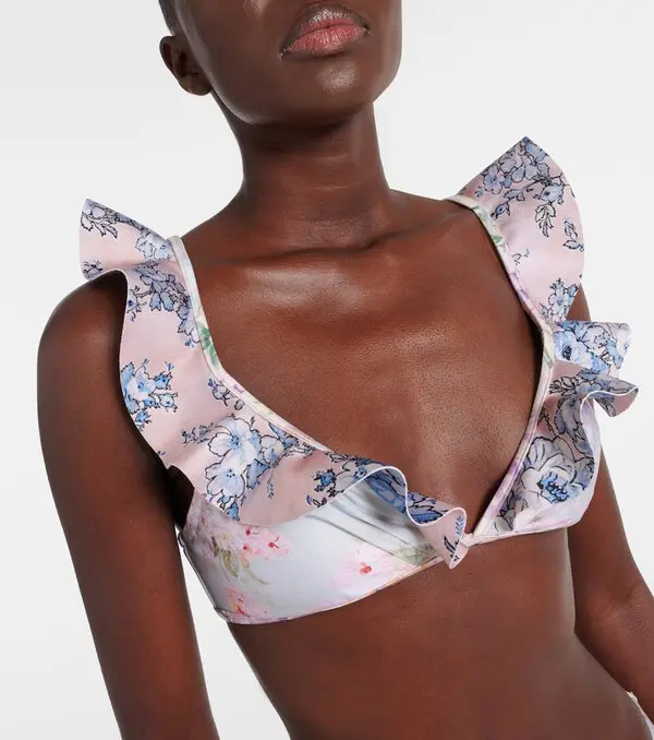 Zimmermann Halliday Ruffled Floral Bikini Top - Multicoloured