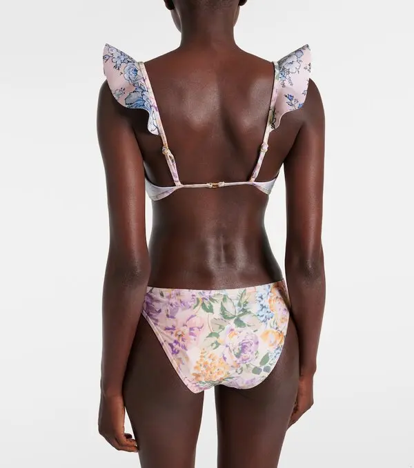 Zimmermann Halliday Ruffled Floral Bikini Top - Multicoloured