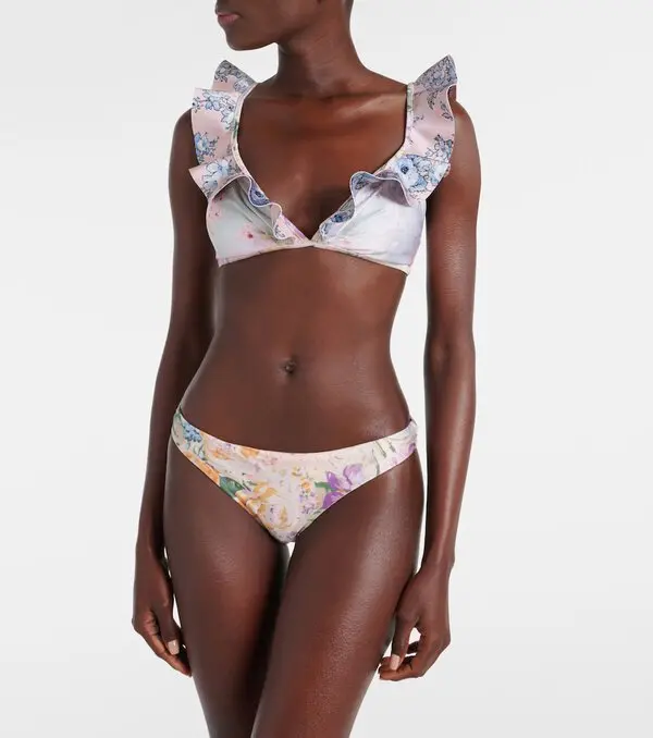 Zimmermann Halliday Ruffled Floral Bikini Top - Multicoloured
