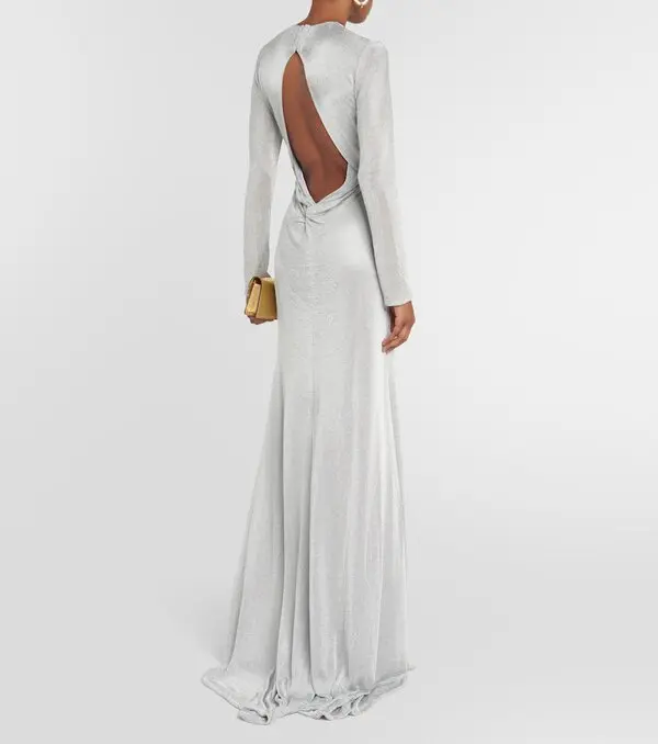 Costarellos Metallic Cutout Gown