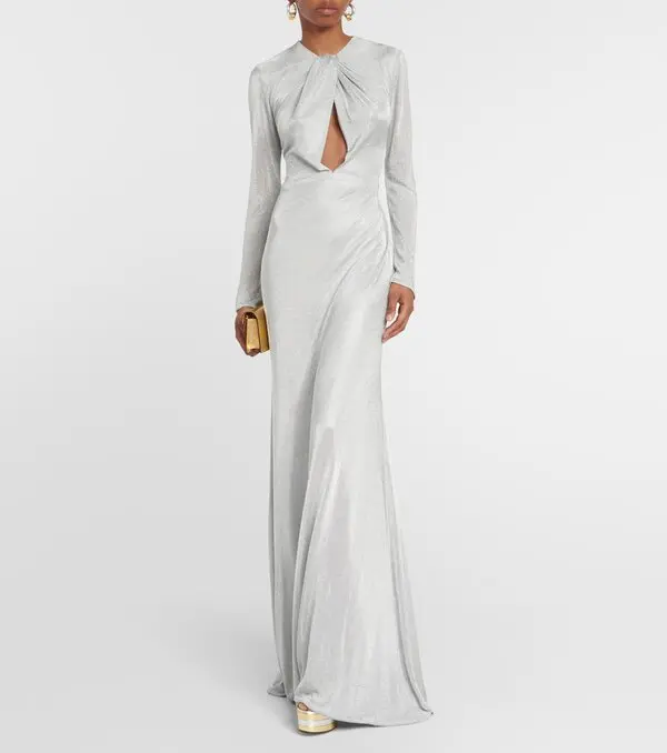 Costarellos Metallic Cutout Gown