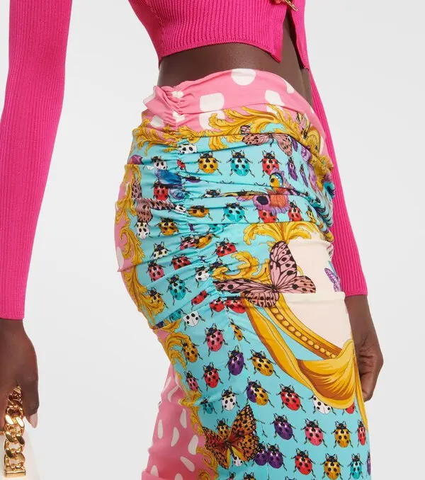 Versace Printed Draped Midi Skirt