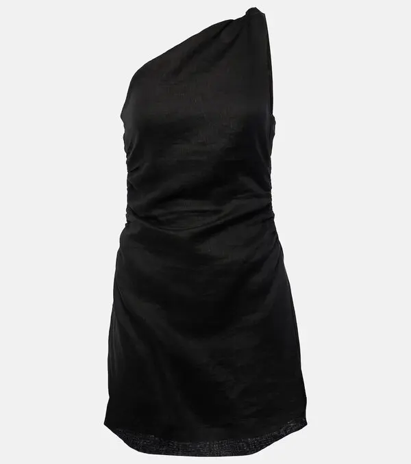 Faithfull The Brand Marga Gathered Linen Minidress - Black