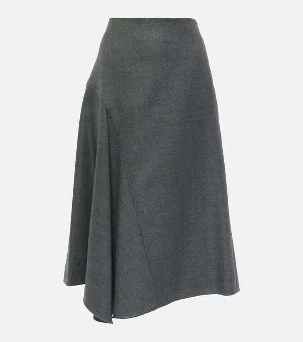 Brunello Cucinelli Asymmetric Virgin Wool Midi Skirt - Grey