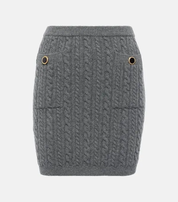 Alessandra Rich Cable-knit Wool Miniskirt - Grey