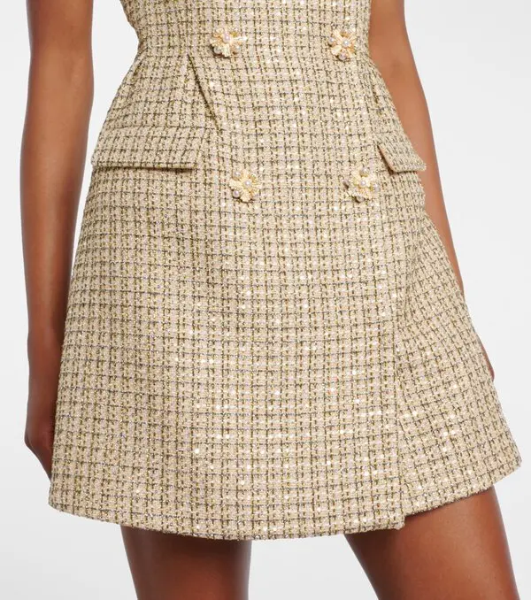 SELF-PORTRAIT Off-shoulder Metallic Bouclé Mini Dress
