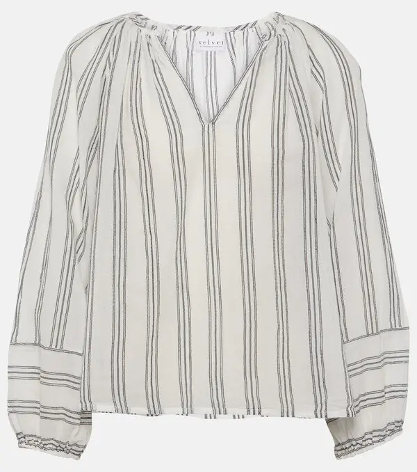 Velvet By Graham & Spencer Gianna Embroidered Striped Cotton Top