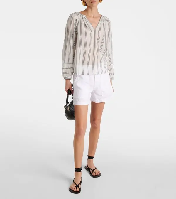 Velvet By Graham & Spencer Gianna Embroidered Striped Cotton Top